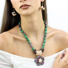 Set floare din rubin-zoisit, granat si perle naturale | Magazin online ...