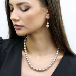 Set din perle de Mallorca, rhinestone si elemente placate cu aur 18k ...