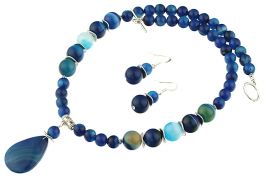 Set bijuterii realizat din agat albastru lace cu pandativ | Magazin ...