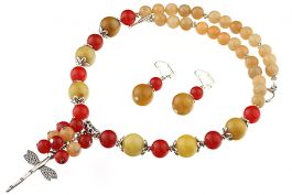 Set de bijuterii format din pandantiv metalic libelula, agat galben si ...