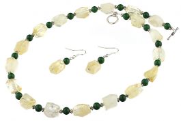 Set bijuterii din cuart watermelon galben si jad verde | Magazin online ...