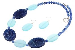 Set bijuterii din cuart albastru watermelon si cuart bleu oval ...