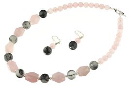 Set bijuterii din cuart roz si cuart rutilat | Magazin online de bijuterii