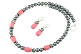 Set perle de Mallorca gri si jad roz | Magazin online de bijuterii