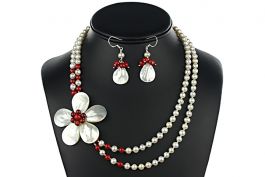 Set perle de cultura, floare sidef lacrima si perle de Mallorca rosii ...