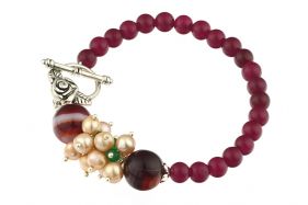 Bratara asimetrica realizata din ametist rotund si perle de cultura ...