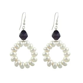 Cercei exclusivisti din perle naturale albe, jad verde cabuson si ...