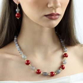 Set exclusivist din perle naturale albe, jad verde fatetat si argint ...