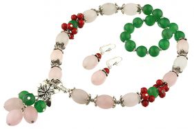 Set doua coliere din agat, jasp si elemente placate cu aur 18k ...